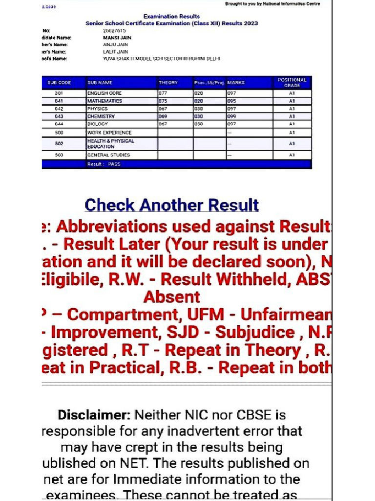 Cbse Board Result 2023 - Mansi | PDF