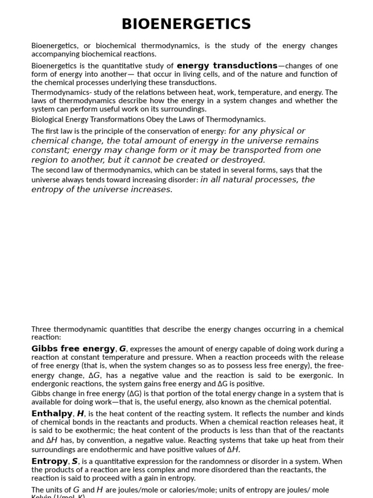 Bioenergetics - An Introduction | PDF