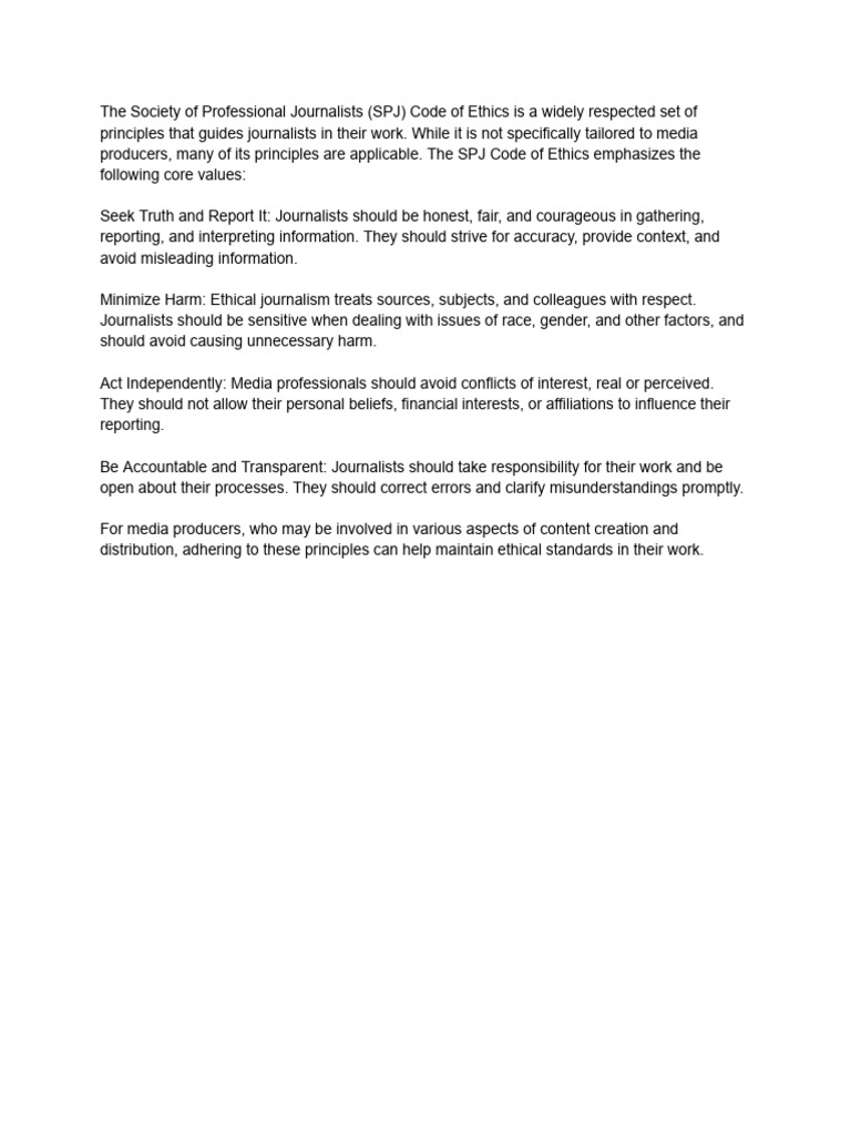 SPJ Code of Ethics of Media Producers | PDF
