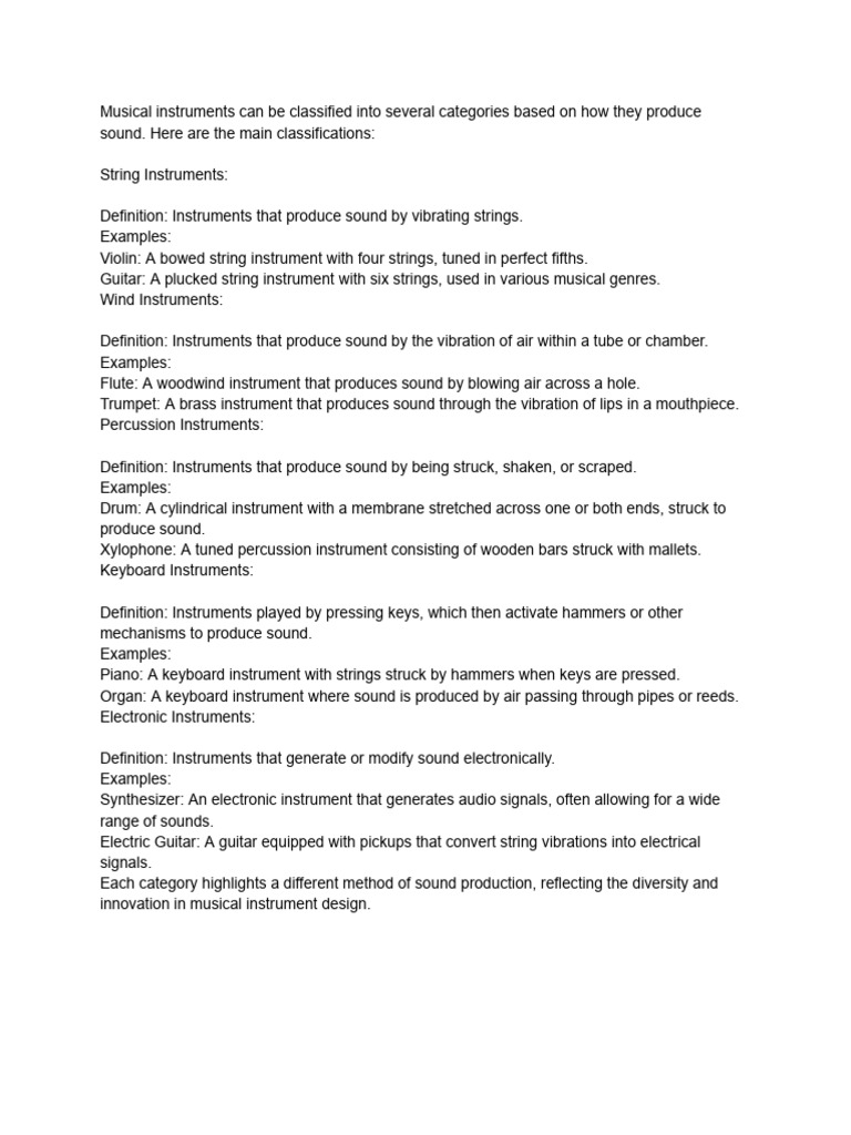 Classification of Musical Instruments | PDF