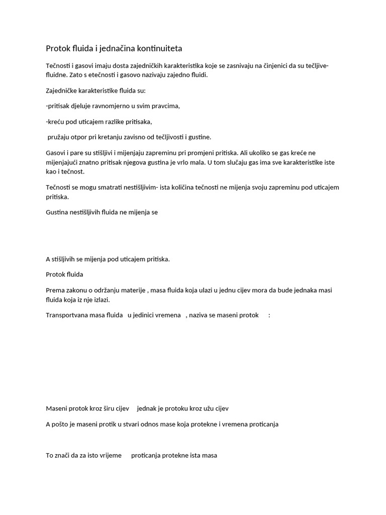 Protok i jednačina kontinuiteta fluida | PDF