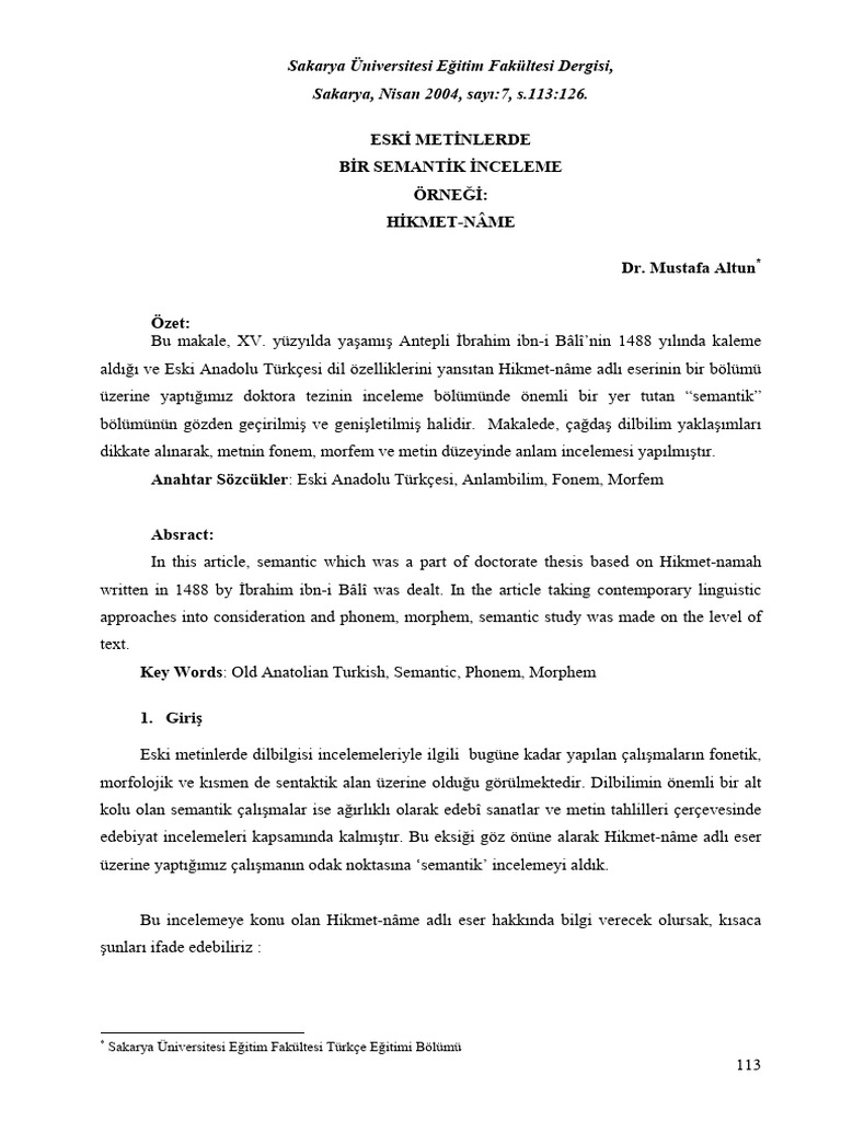 Eski Metinlerde Semantik | PDF
