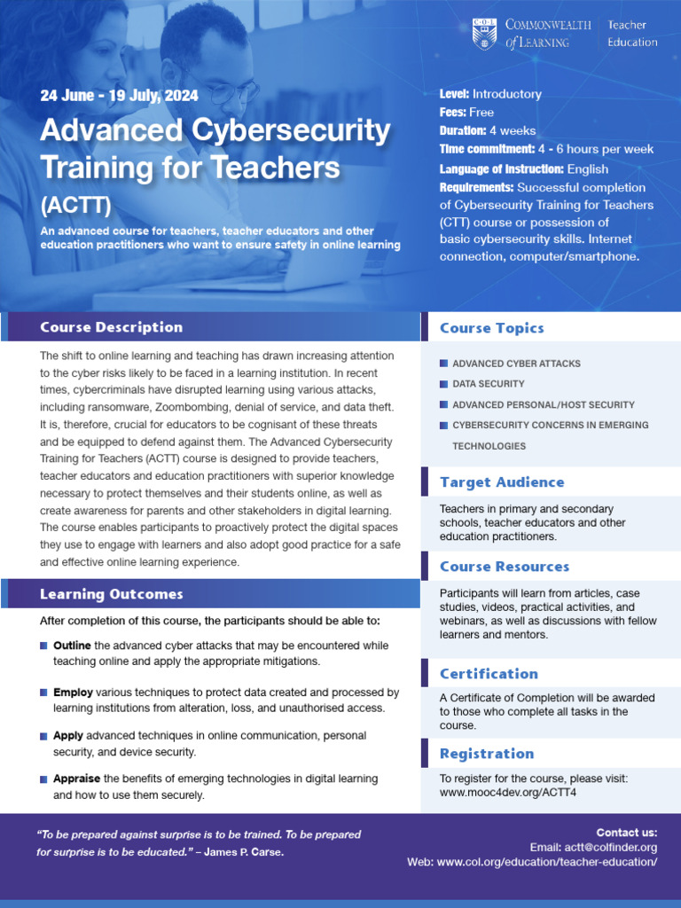 Advanced Cybersecurity Training for Teachers Brochure | PDF