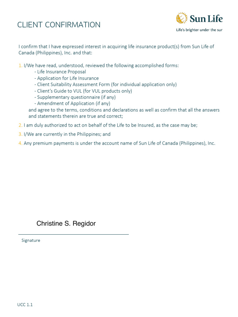Christine Regidor-Client Confirmation | PDF