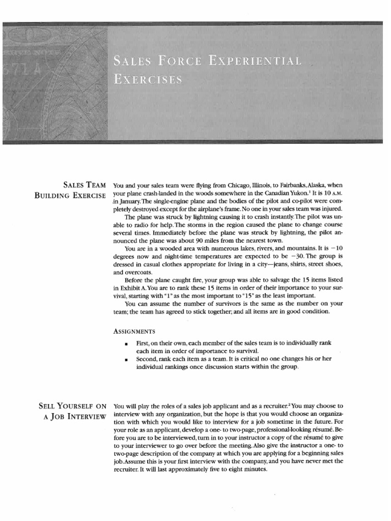 SM - Chapters - 17 Sales Force Experiential Exercises | PDF