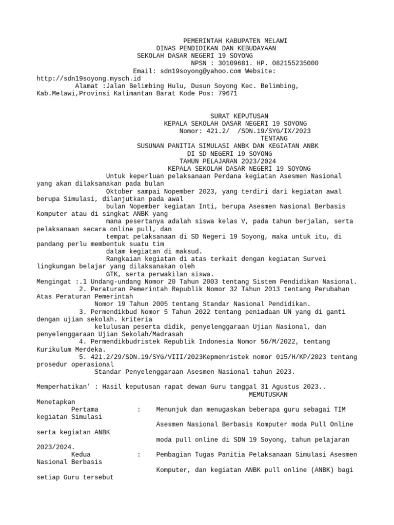 SK Panitia Anbk 2023 2024 | PDF