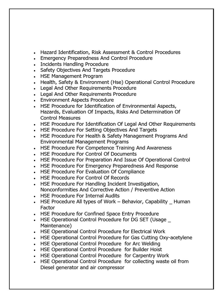 HSE Operational Procedures | PDF