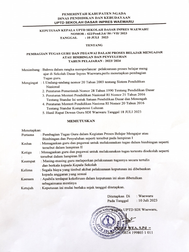 SK Pembgian Tugas 20232024 | PDF