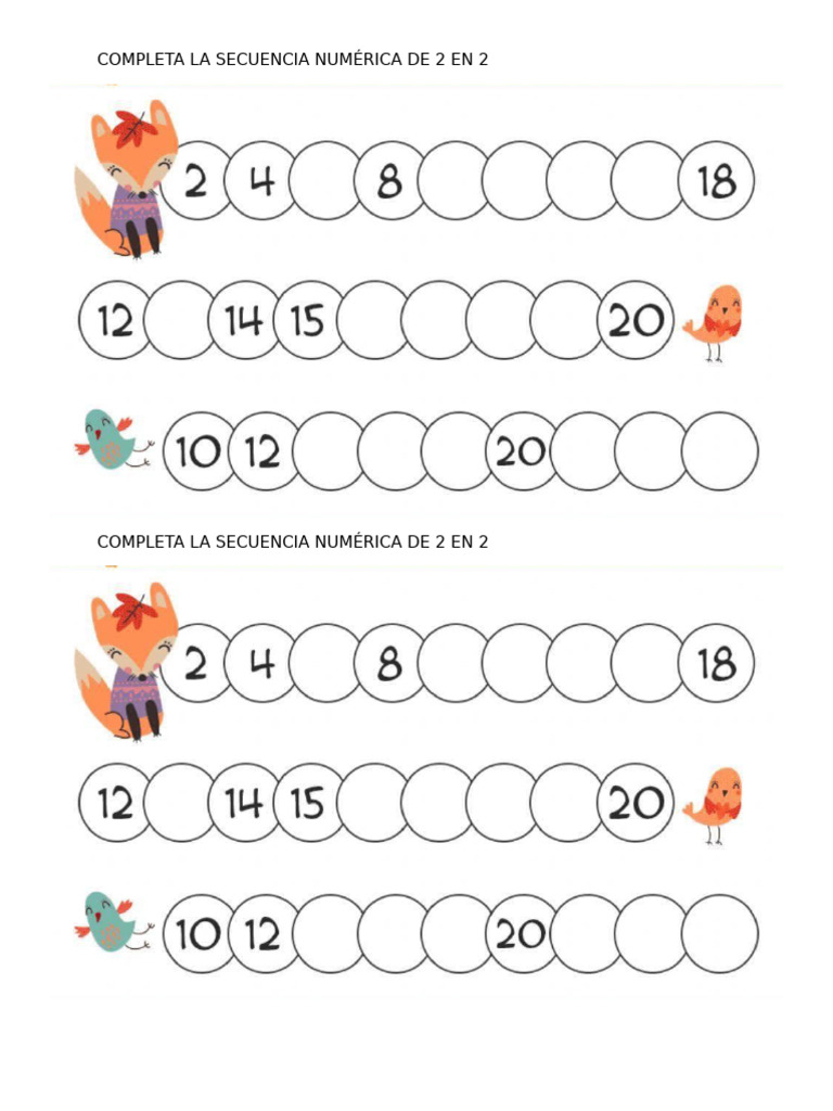 COMPLETA LA SECUENCIA NUMÉRICA DE 2 EN 2 | PDF