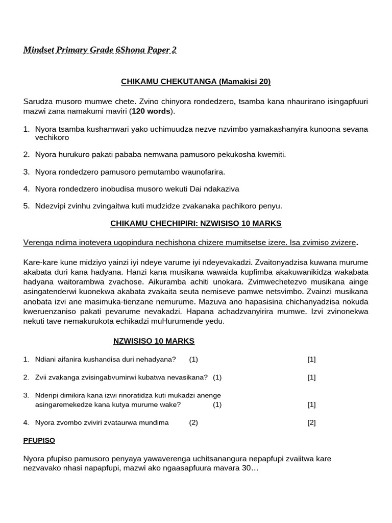 Grade 6 Shona Paper 2 Guidelines | PDF | Career & Growth | Language ...