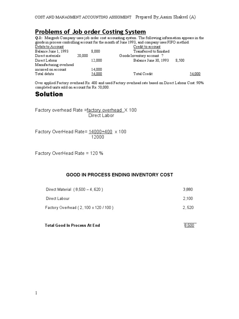 Job Order Costing System Analysis | PDF | Inventory | Debits And Credits