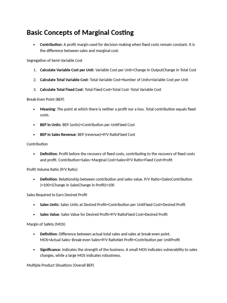 Basic Concepts of Marginal Costing | PDF