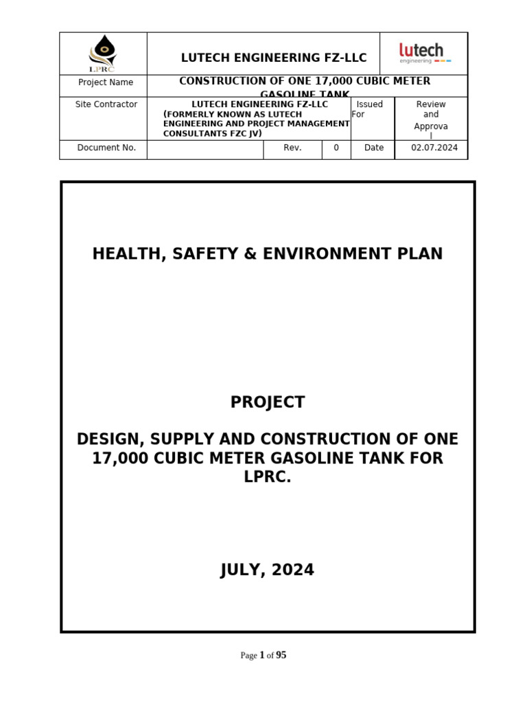 SITE SAFETY, HEALTH & ENVIRONMENT PLAN (1) | PDF SITE SAFETY, HEALTH & ENVIRONMENT PLAN (1) | PDF