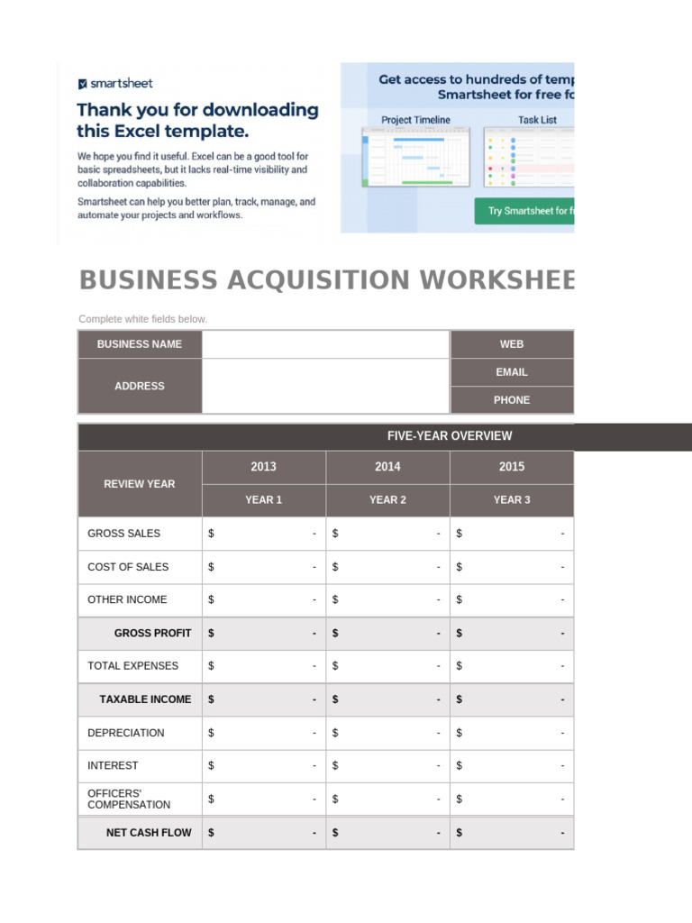 IC Business Acquisition Worksheet Template 8857 | PDF
