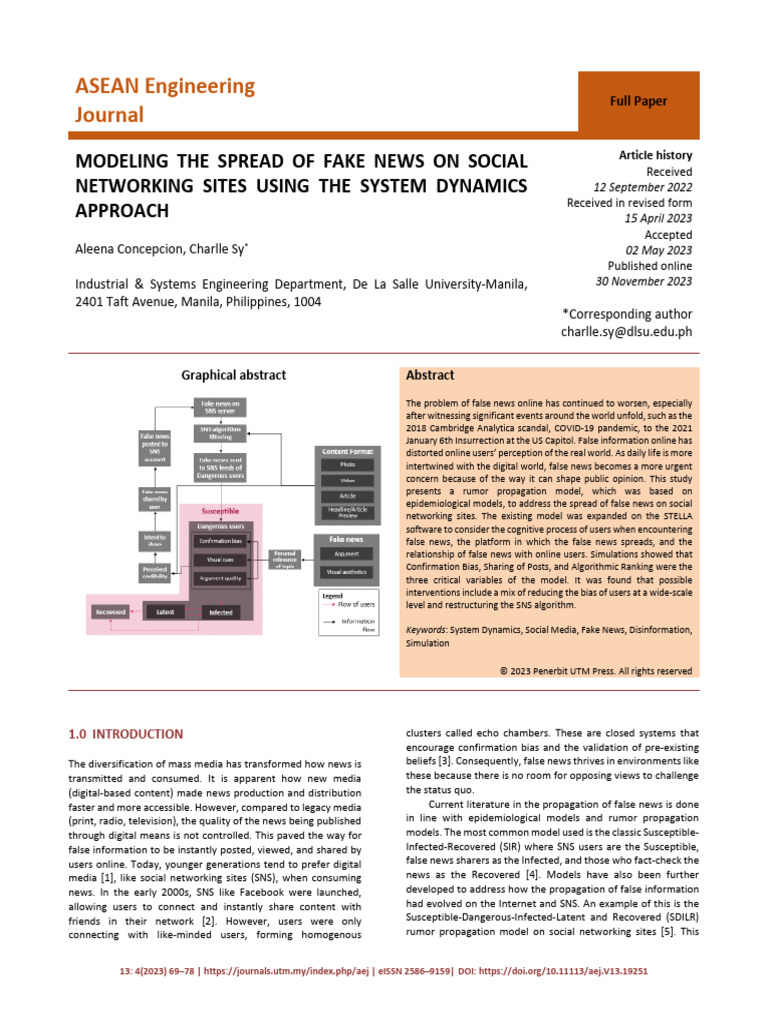 ASEAN Engineering Journal: Modeling The Spread of Fake News On Social ...