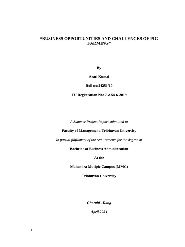 Pig Farming Project Aarti New | PDF | Agriculture | Pig