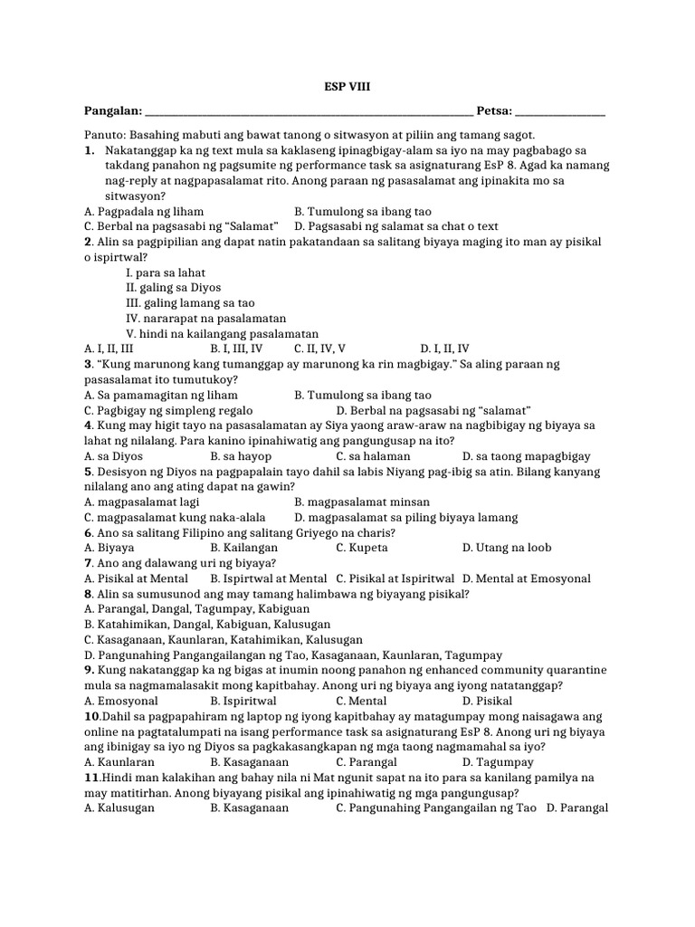 ESP VIII Quiz | PDF