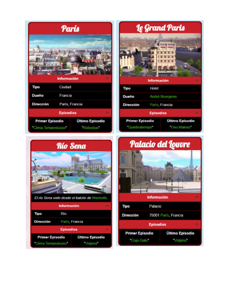 Fichas de Lugares de Ladybug 1 T | PDF