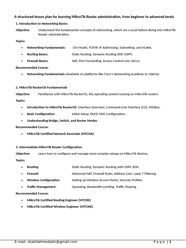MikroTik Router Administration, From Beginner To Advanced Levels | PDF