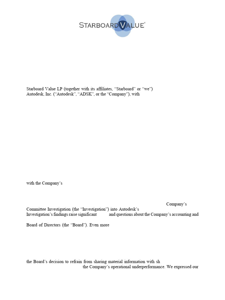 Starboard Value LP Letter To ADSK Shareholders 06.17.2024 | PDF