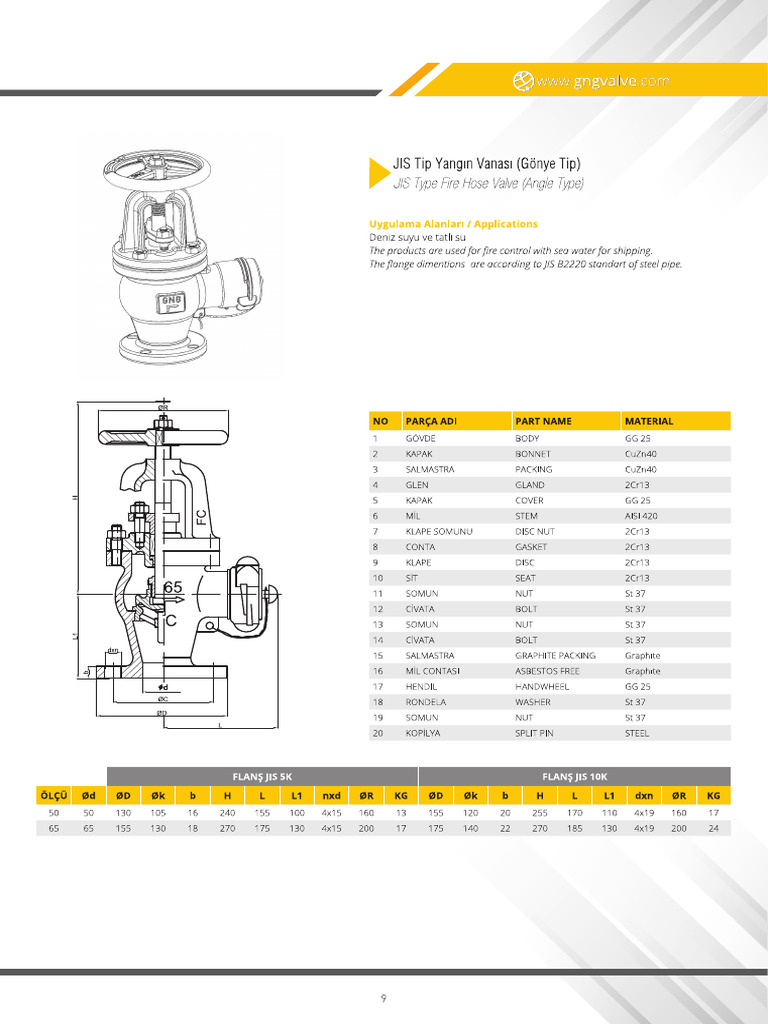 Page 9-JIS Tip Yangın Vanası(Gönye Tip)-JIS Type Fire Hose Valve(Angle Type) | PDF