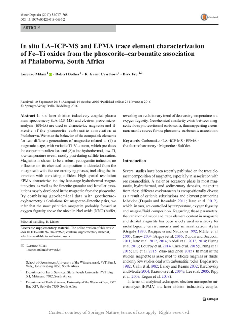 In Situ LA-ICP-MS and EPMA Trace Element Character | PDF