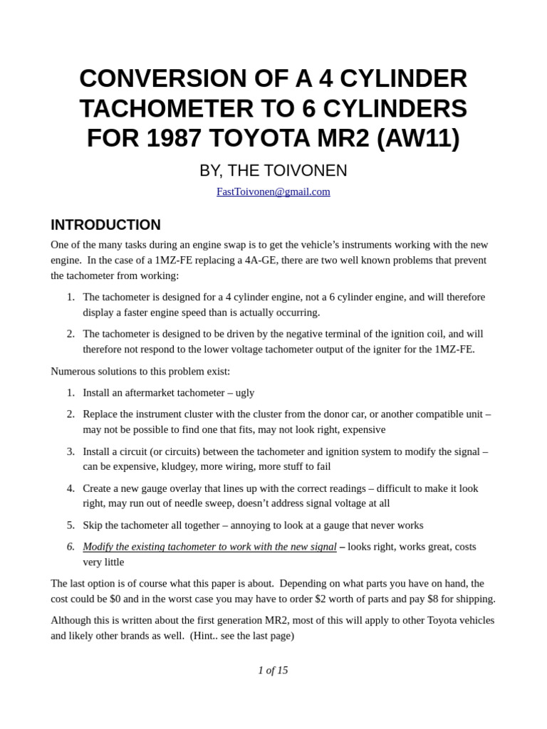 AW11 Tachometer Conversion - v3 | PDF