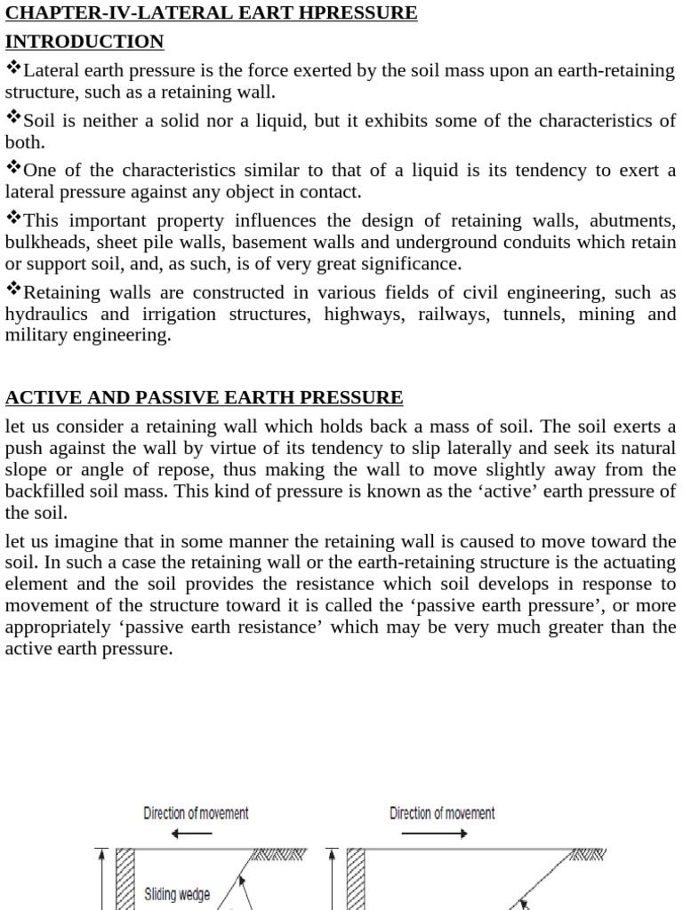 Chapter IV Lateral Earth Pressure | PDF