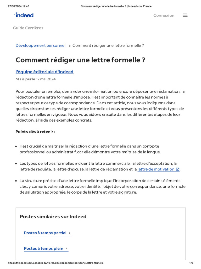 Comment Rédiger Une Lettre Formelle - Indeed - Com France | PDF