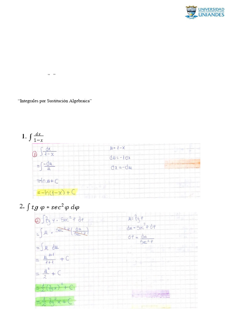 Agustín Jiménez Deber Integrales Por Sustitución Algebraica | PDF