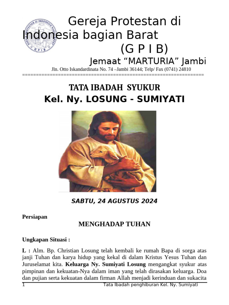 Tata Ibadah Syukur Ny. Sumiyati OK | PDF