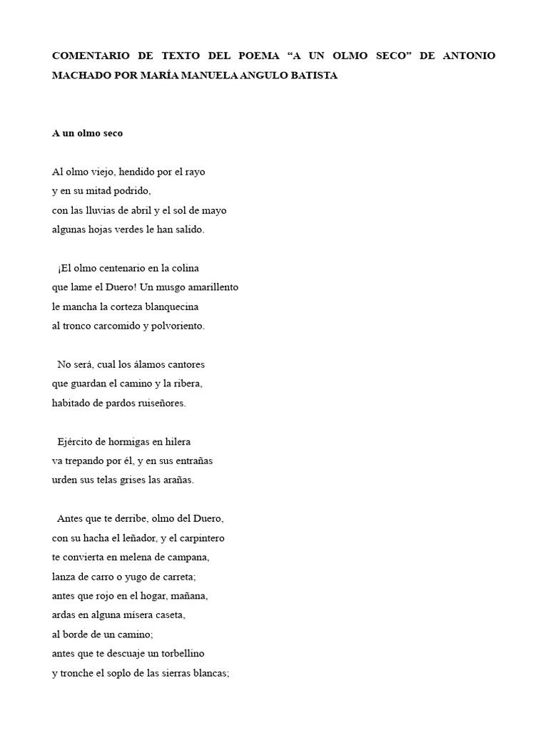 Análisis de "A Un Olmo Seco" (ANTONIO MACHADO) | PDF | Metro (poesía)