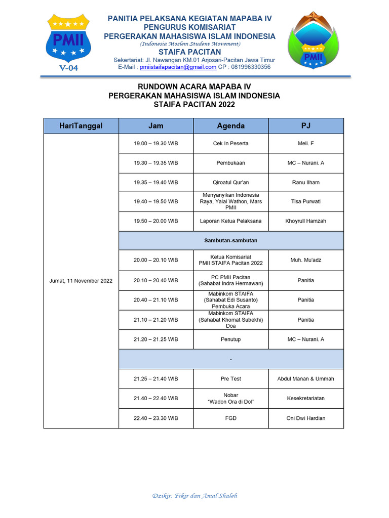 Rundown Acara Mapaba Iv 2022 | PDF