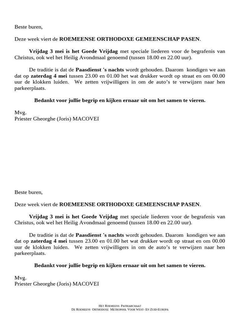 Anunt Vecini Pasen 2022 | PDF