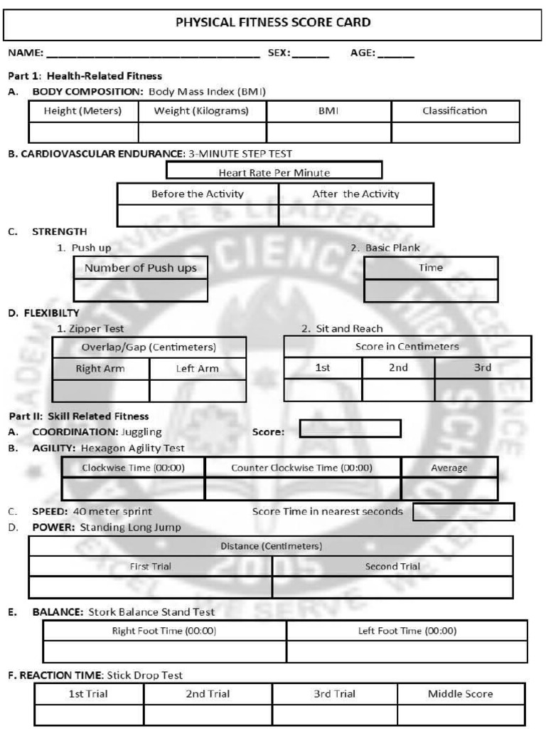 Physical Fitness Score Cards G8 1 | PDF