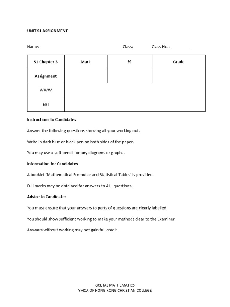 S1 Chapter 3 Assignment | PDF