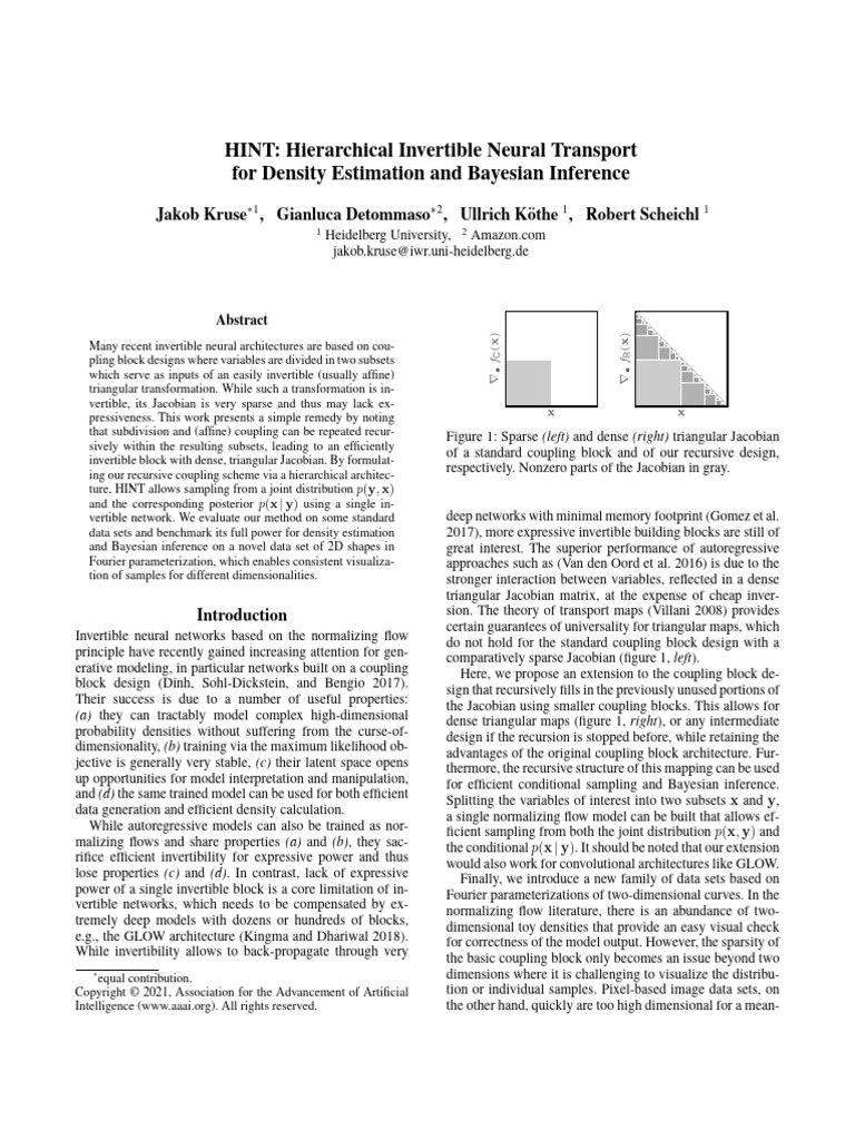 HINT: Hierarchical Invertible Neural Transport For Density Estimation and Bayesian Inference | PDF