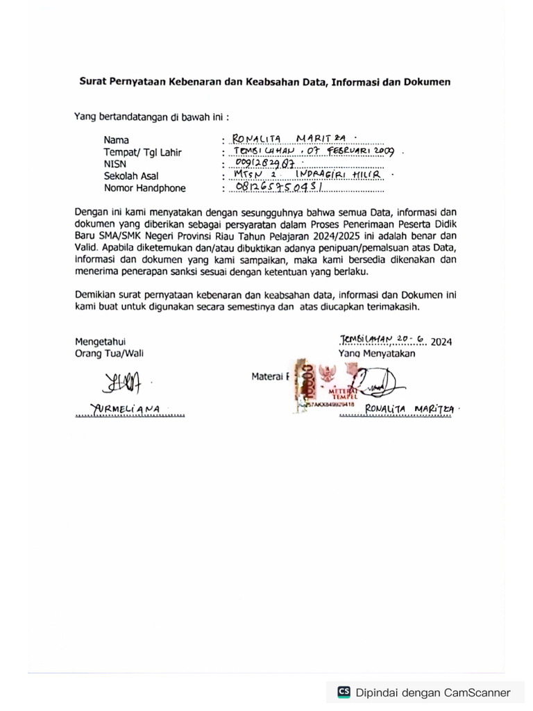 Surat Pernyataan Keabsahan Dokumen | PDF