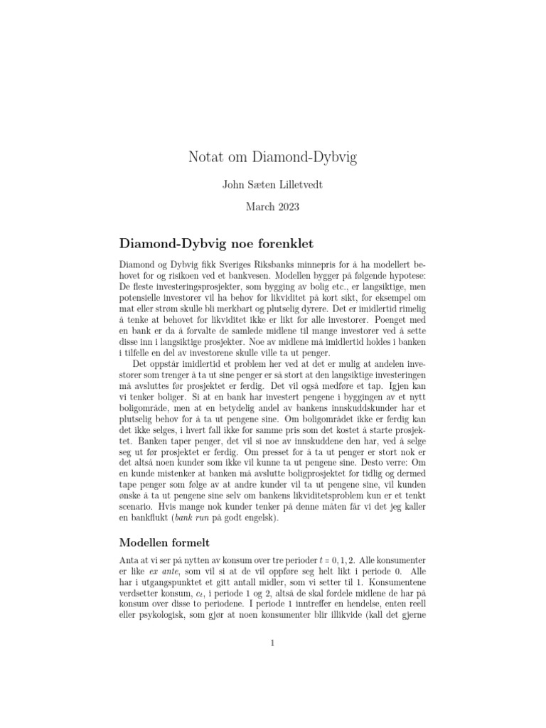 Notat Om Diamond Dybvig | PDF