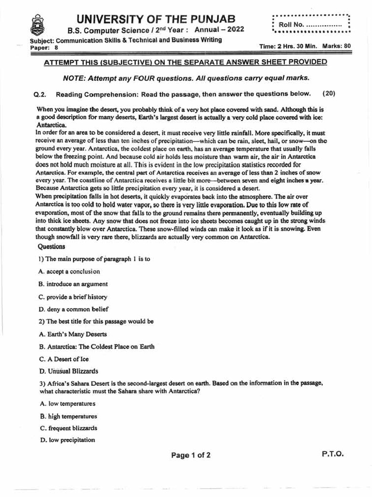 BSCS 2022 Past Papers Technical and Business Writing | PDF | Desert | Blizzards