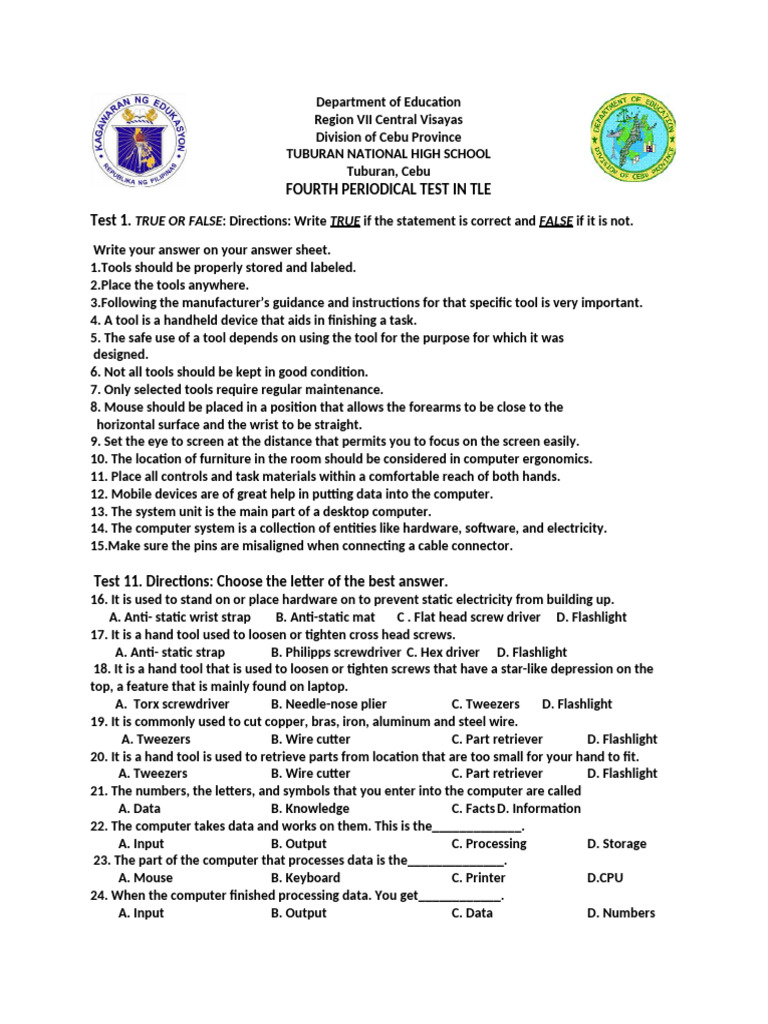 Fourth Periodical Test in Tle Test 1 | PDF