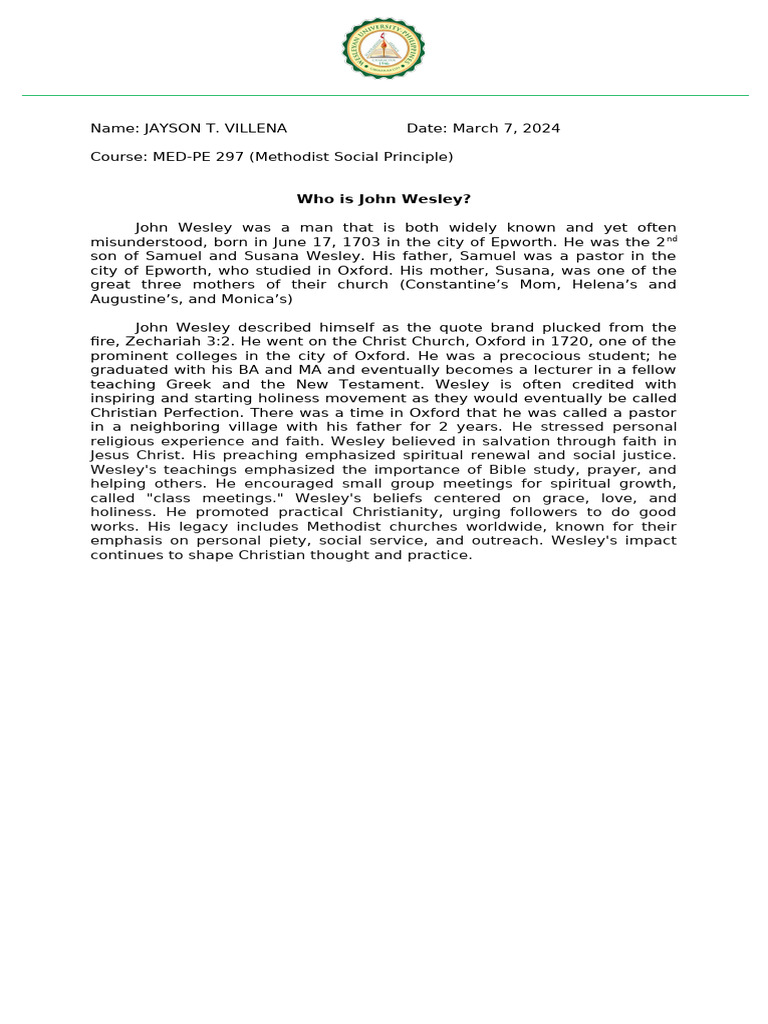 Villena, Individual Activity 2 (Methodist Principle) | PDF