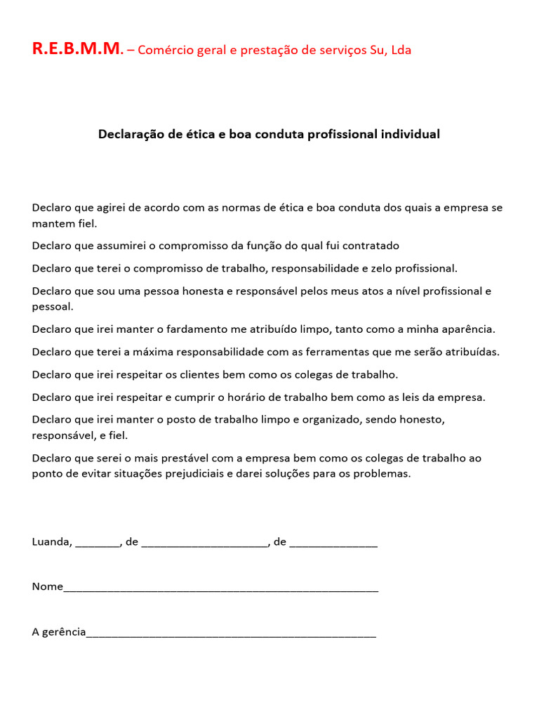 Carta Conduta Etica Profissional Rebmm 2024 PDF | PDF