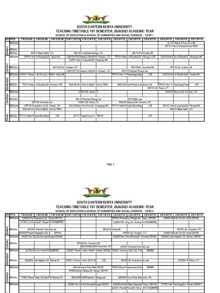 Educ-1st Semester 2024-2025 Final Teaching Timetable | PDF