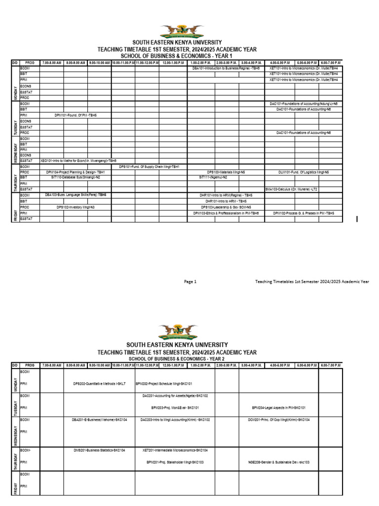 Bus-1st Semester 2024-2025 Final Teaching Timetable | PDF