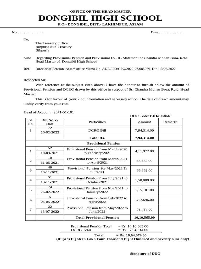 Sample Drawal of Provisional Pension and Gratuity | PDF