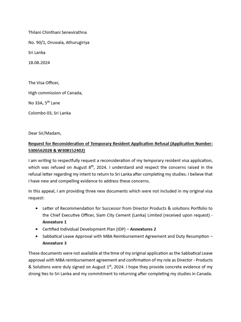 Reconsideration Letter | PDF