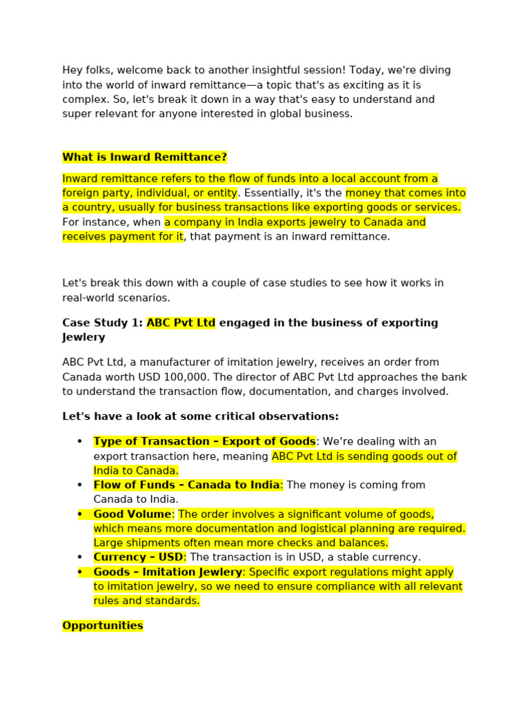 Inward Remittance | PDF
