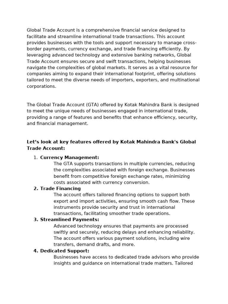 Global Trade Account Introduction | PDF