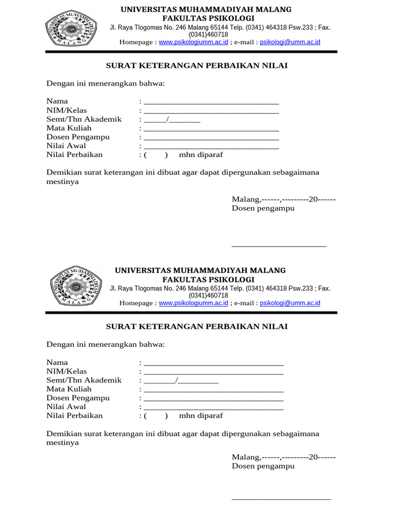 Blanko Perbaikan Nilai | PDF